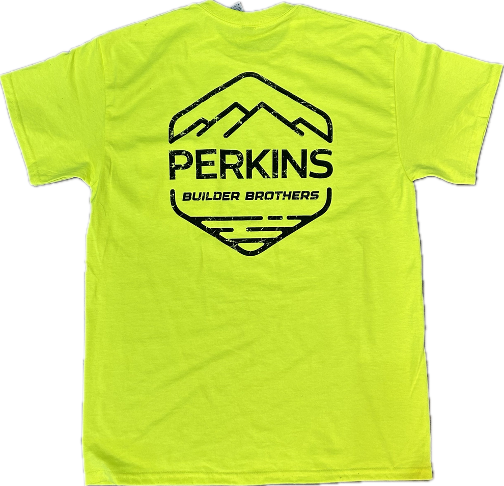 Mens Pocket T-Shirt - Safety Yellow - Distressed Perkins Builder Broth ...