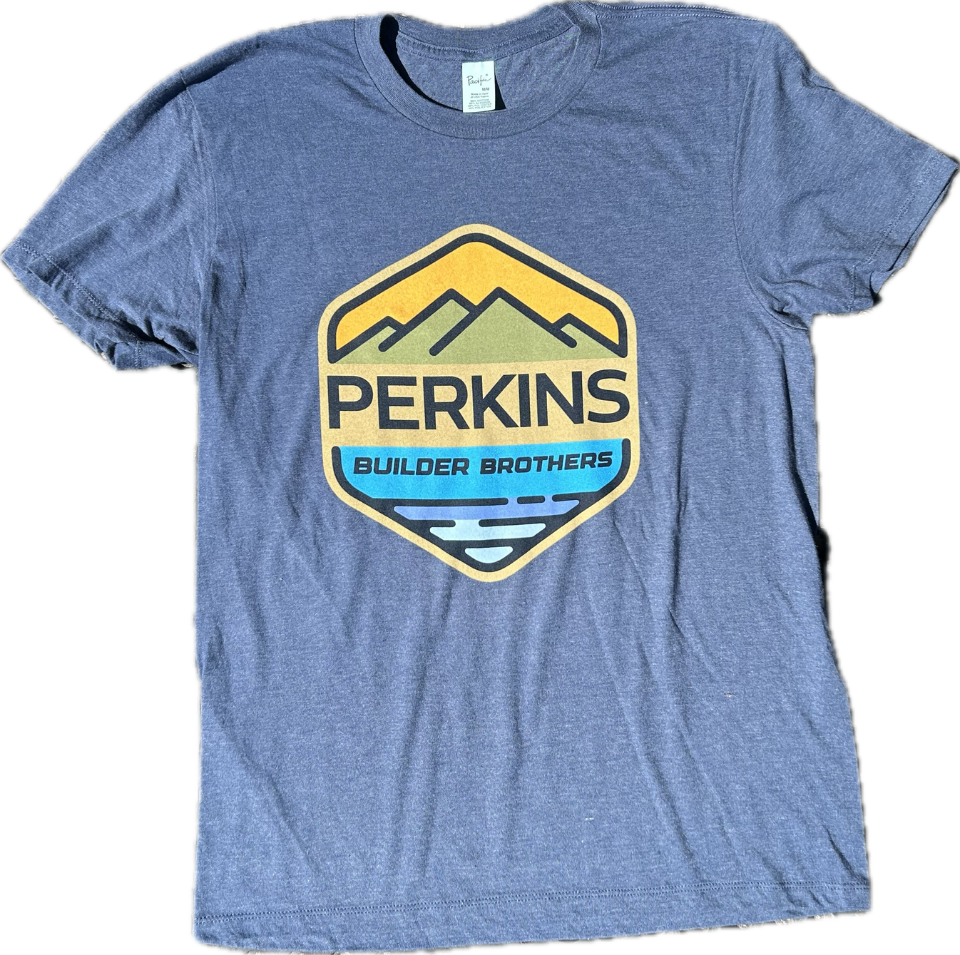Mens T-Shirt - Midnight Blue - Perkins Builder Brothers Full Color Log